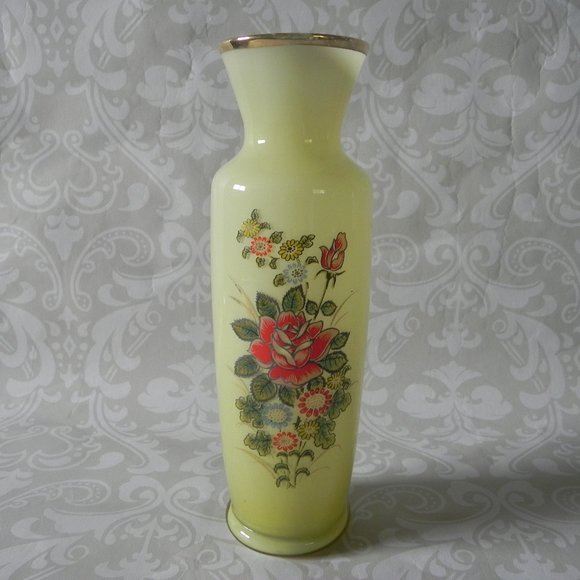 Enesco | Accents | Enesco Yellow Glass Vintage Japanese Floral Art ...